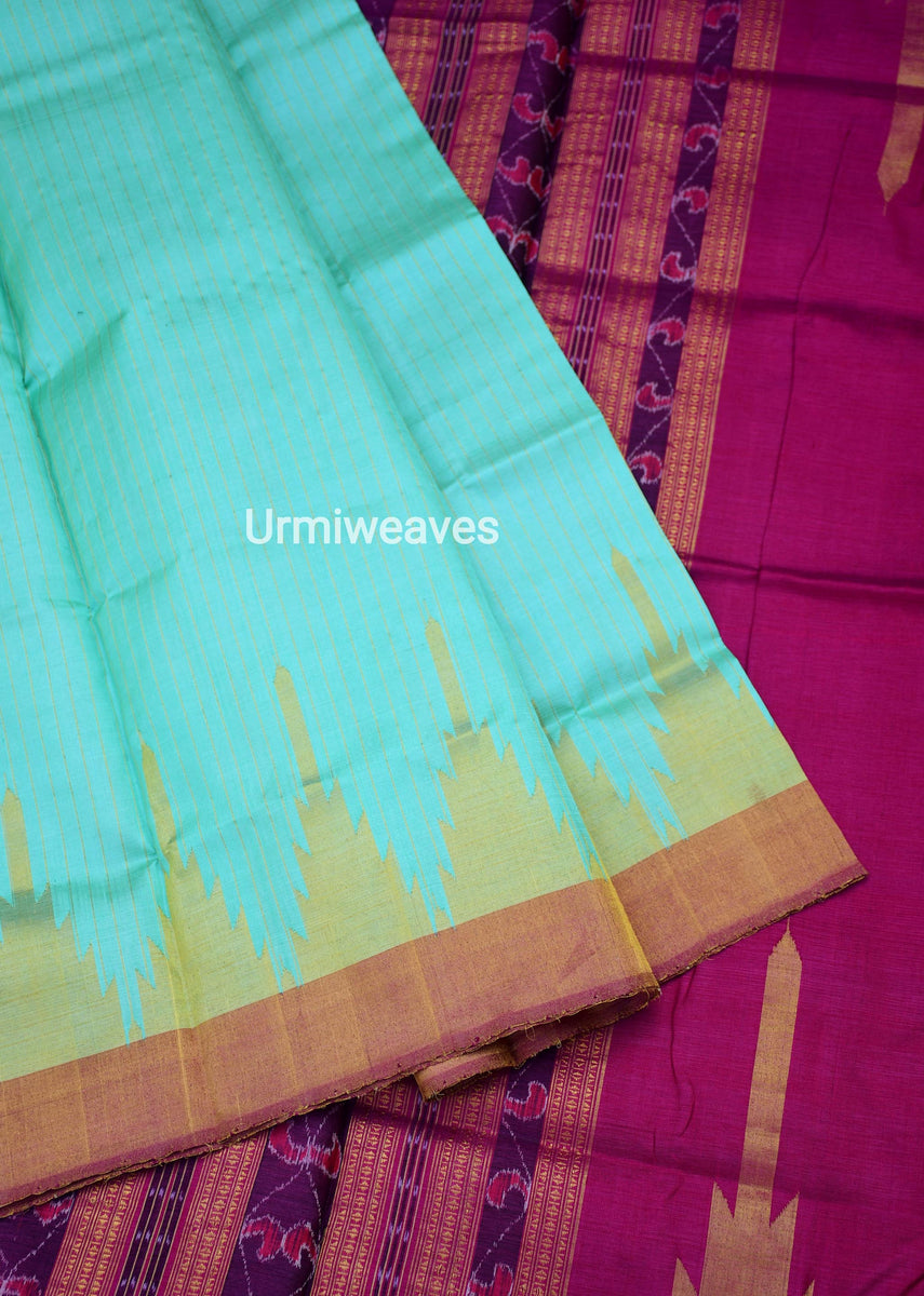 Hydrangea Phoda Kumbha Silk Saree - Temple Border Design | Pasapali